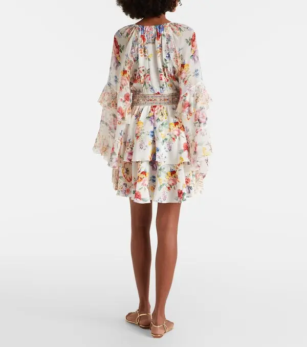 Camilla Embellished Floral Ruffled Silk Minidress