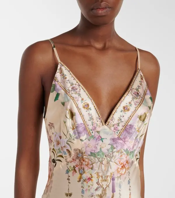 Camilla Embellished Floral Silk Slip Dress - Multicoloured