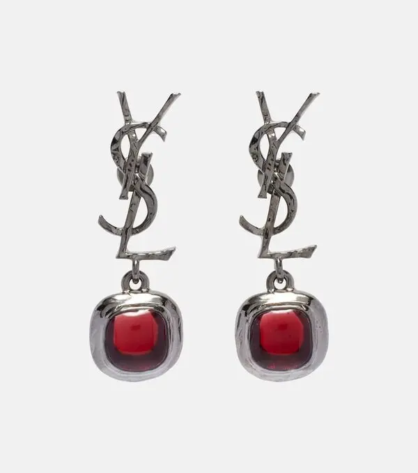 Saint Laurent Cassandre Embellished Drop Earrings - Silver