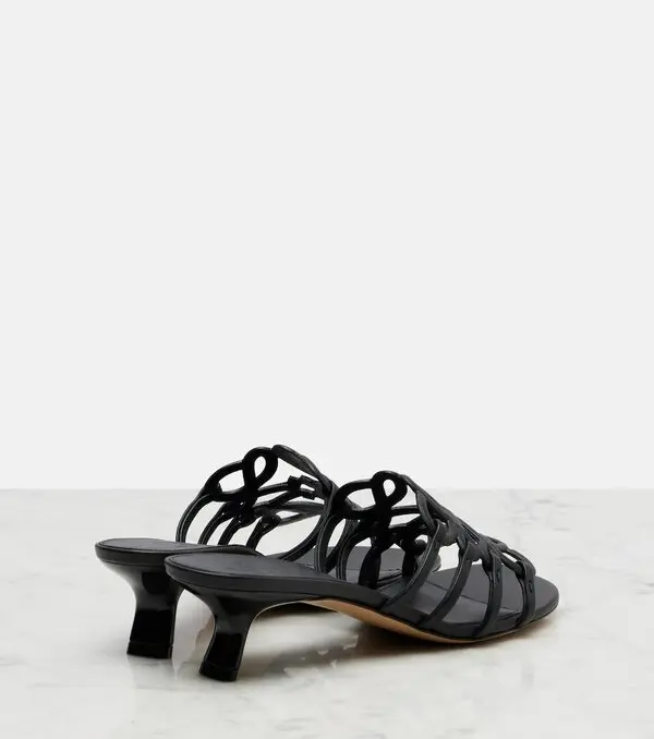 Loewe Petal Anagram Leather Mules - Black