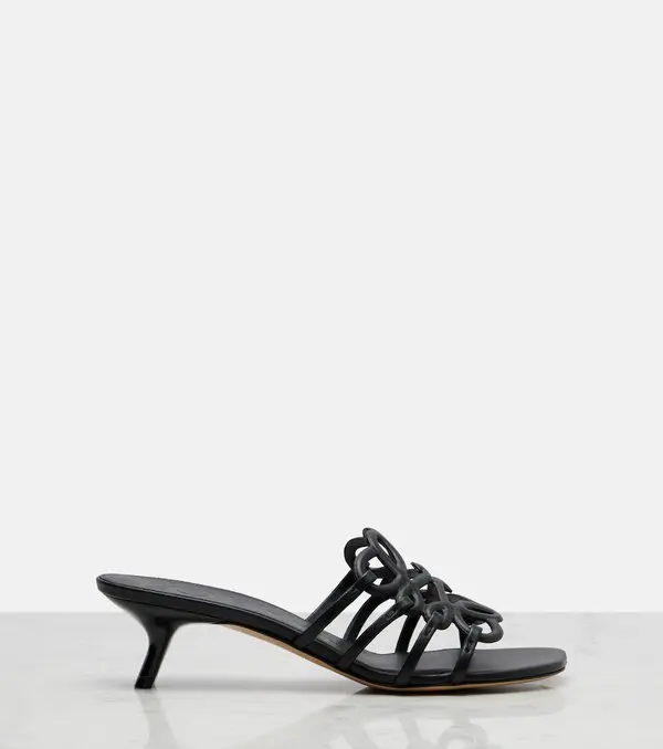 Loewe Petal Anagram Leather Mules - Black