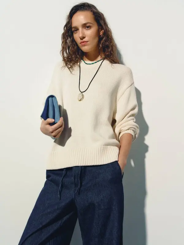 REFORMATION Cove Cotton Oversized Crew Sweater - Ivory