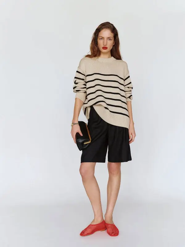 REFORMATION Cove Cotton Oversized Crew Sweater - Natural