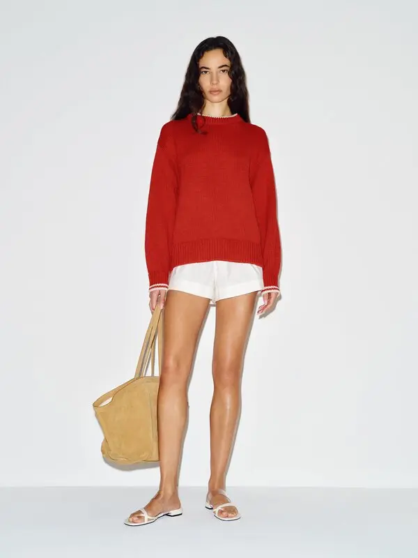 REFORMATION Cove Cotton Oversized Crew Sweater - Red
