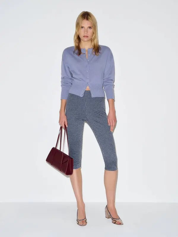 REFORMATION Jill Cropped Knit Pant Check - Blue