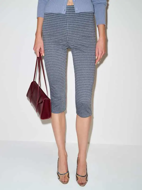 REFORMATION Jill Cropped Knit Pant Check - Blue