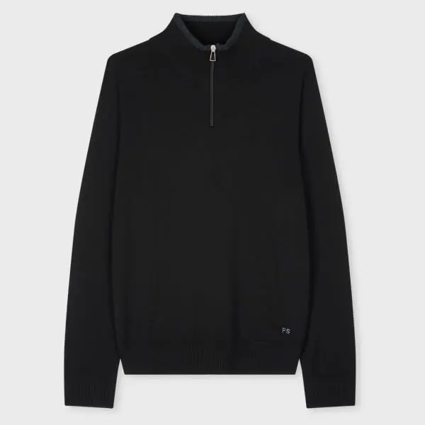 Paul Smith Merino Wool Half Zip Sweater - Black