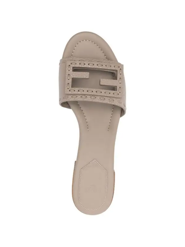 Fendi Baguette Leather Mules - Grey