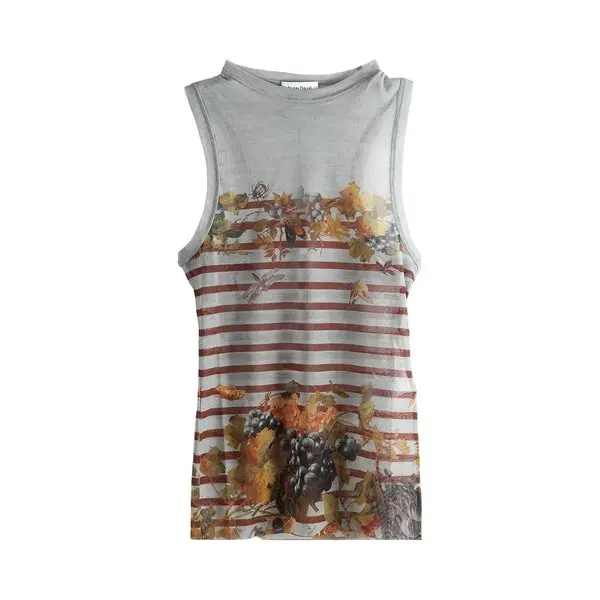 JEAN PAUL GAULTIER Printed Marinière Grape Mesh Tank Top - Blue
