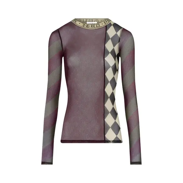 JEAN PAUL GAULTIER Printed Mesh Long-sleeve Top - Multicolor
