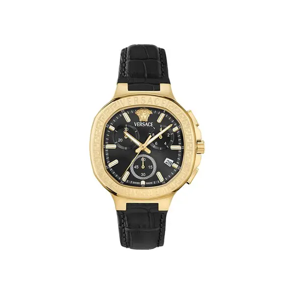 Versace V Chrono Square Leather Watch - Gold