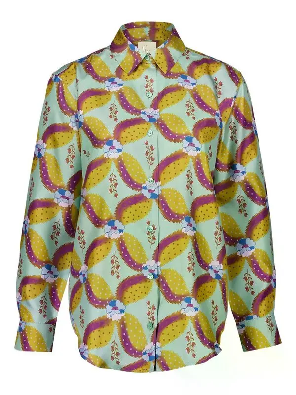 PAULA Ametista Abstract-print Silk Shirt - Green