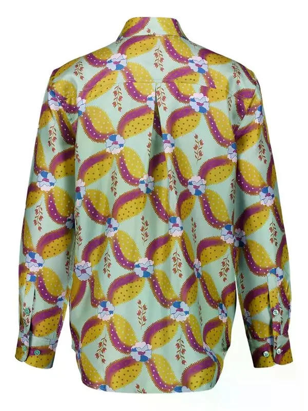 PAULA Ametista Abstract-print Silk Shirt - Green