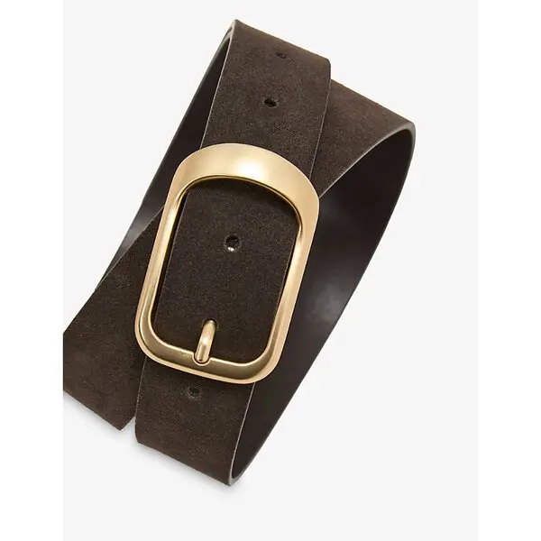 REISS Curved-buckle Suede Belt - Grey