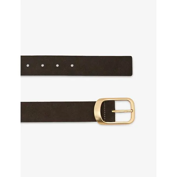REISS Curved-buckle Suede Belt - Grey