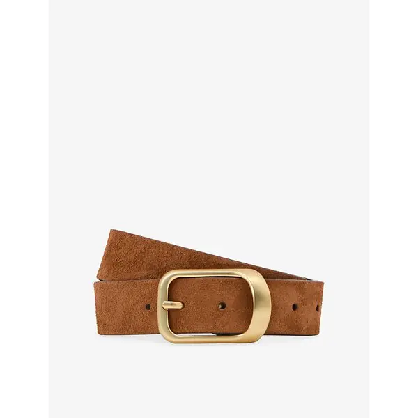 REISS Evie Curved-buckle Suede Belt - Tan
