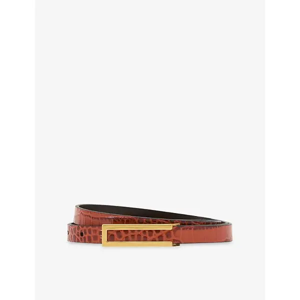 REISS Bronya Mock-croc Leather Belt - Tan