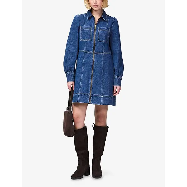 RO&ZO Zip-front Panelled Denim Mini Dress