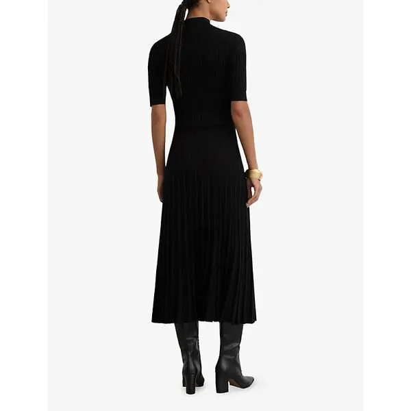 Reiss Harriet Short-Sleeved Knitted Midi Dress - Black - 48% Off