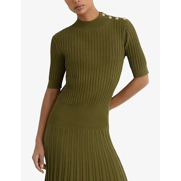 REISS Harriet Short-sleeved Knitted Midi Dress - Green