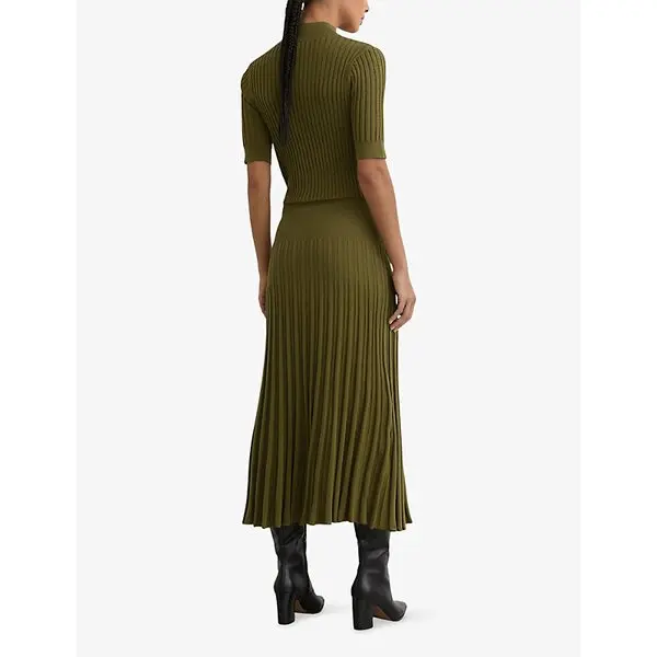 REISS Harriet Short-sleeved Knitted Midi Dress - Green