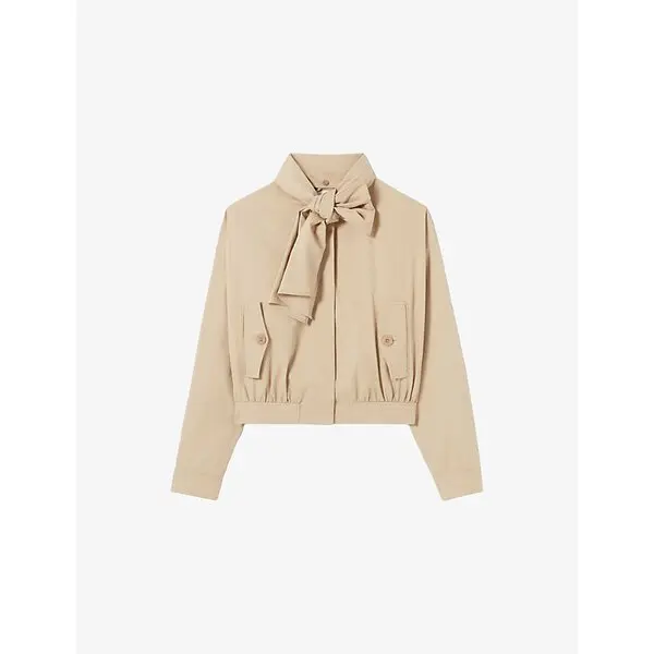 Claudie Pierlot Cotton Trench With Tie Neck Detail - Beige