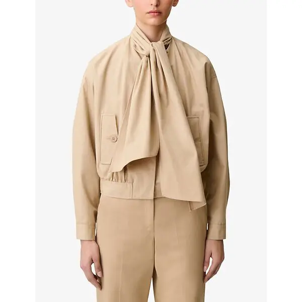 Claudie Pierlot Cotton Trench With Tie Neck Detail - Beige