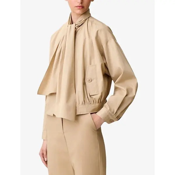 Claudie Pierlot Cotton Trench With Tie Neck Detail - Beige