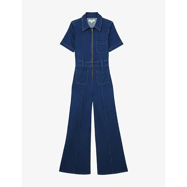 REISS Danie Wide-leg Denim Jumpsuit - Indigo Blue