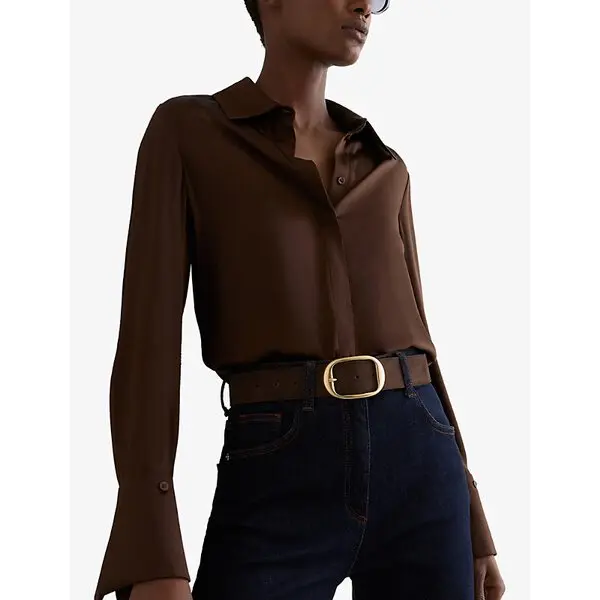 REISS Oval-buckle Suede Belt - Chocolate