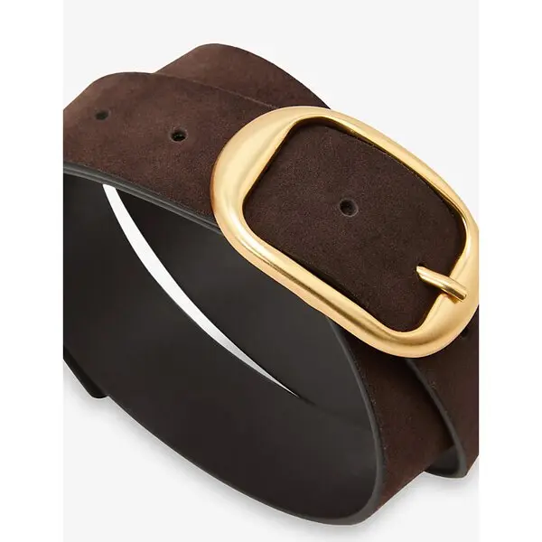 REISS Oval-buckle Suede Belt - Chocolate
