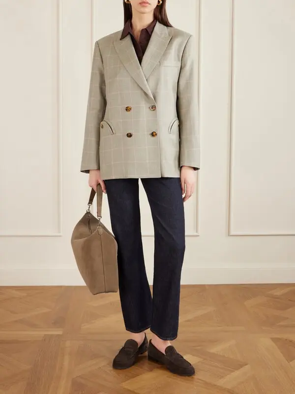 BLAZÉ MILANO Nightbreak Double-breasted Virgin Wool, Silk, And Linen-blend Blazer - Gray