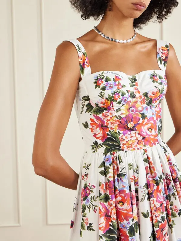 Dolce & Gabbana Floral-print Cotton-poplin Midi Dress