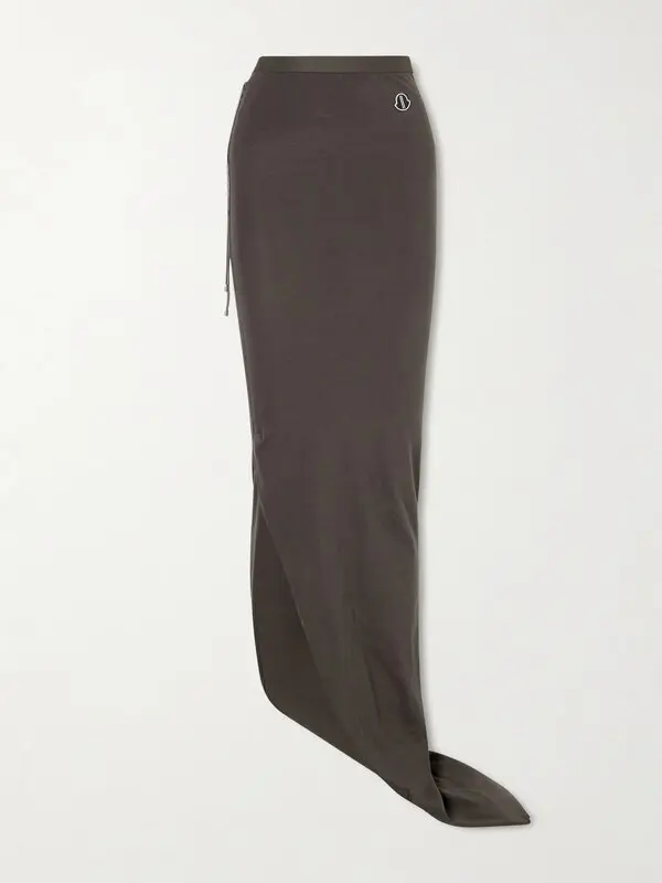 Rick Owens Moncler Appliquéd Cotton-jersey Maxi Skirt - Brown