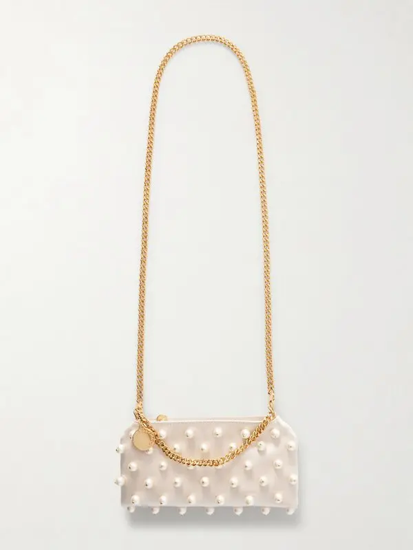 Stella McCartney Falabella Mini Embellished Satin Shoulder Bag - Neutrals
