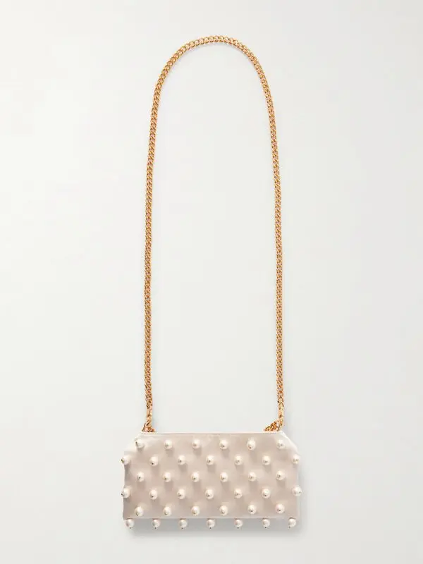 Stella McCartney Falabella Mini Embellished Satin Shoulder Bag - Neutrals