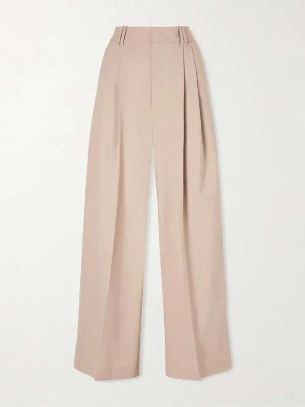 KALLMEYER Fatima Pleated Wool-blend Wide-leg Pants - Beige