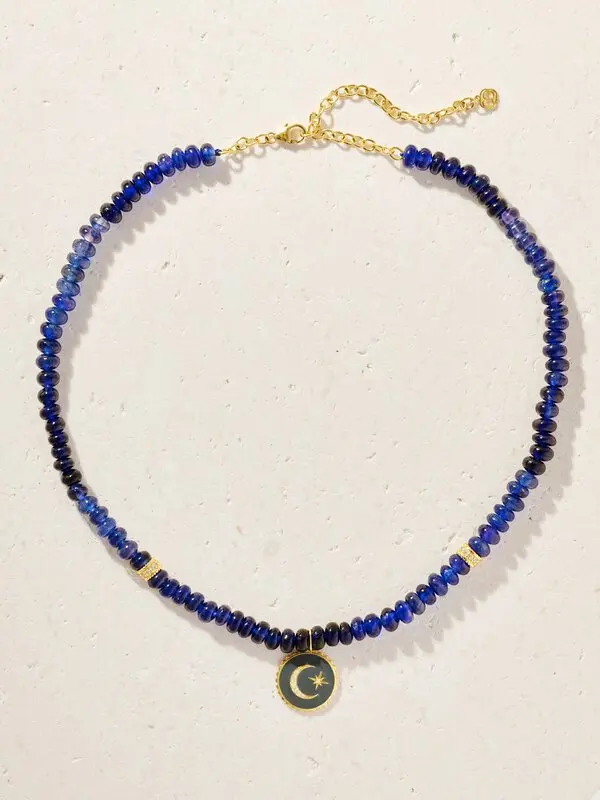 SYDNEY EVAN Celestial 14-karat Sapphire, Diamond And Enamel Necklace - Gold