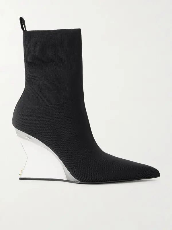 Balmain Ribbed Wedge Ankle Boots - Black