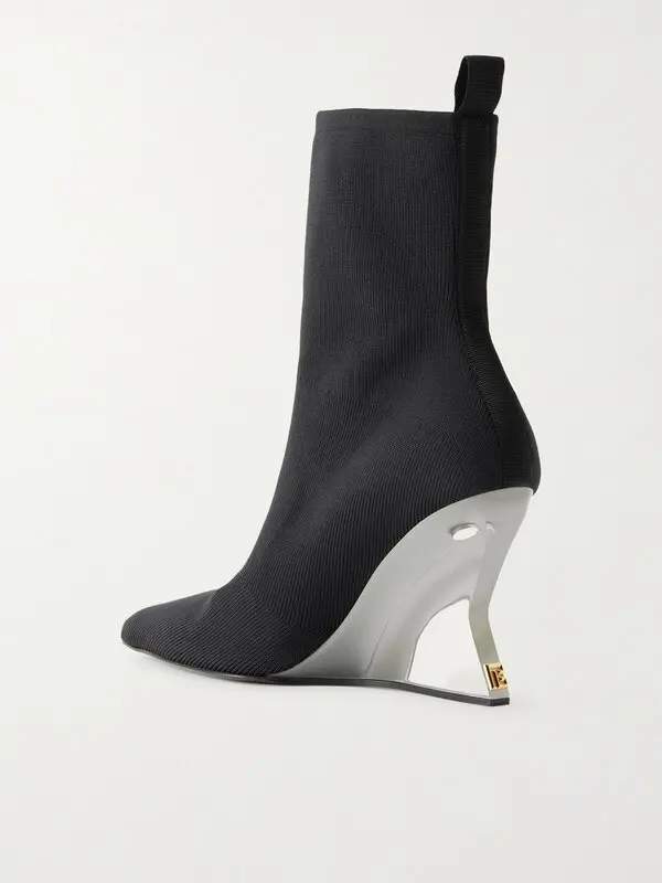 Balmain Ribbed Wedge Ankle Boots - Black