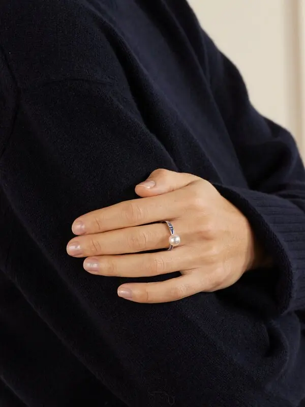 Mikimoto 18-karat White Pearl And Sapphire Ring