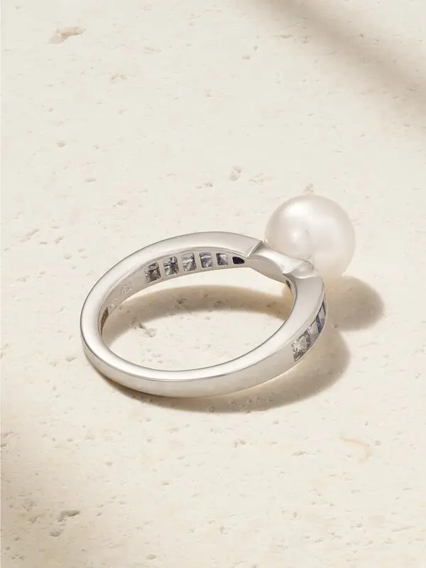 Mikimoto 18-karat White Pearl And Sapphire Ring