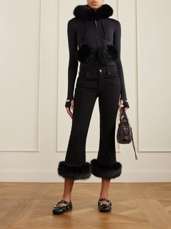 Balenciaga Plush-trimmed Cropped Flare Jeans