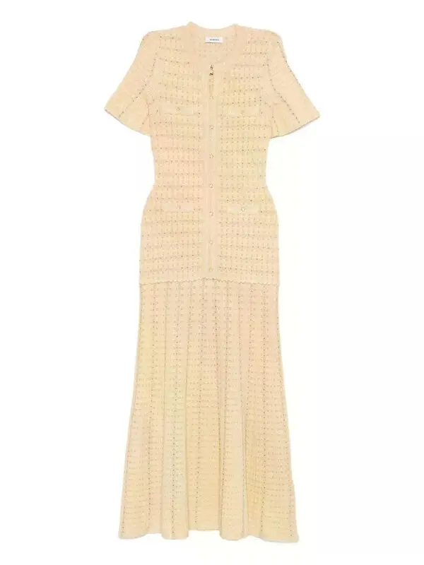 Sandro Textured Knit Maxi Dress With Rhinestone Embellishments