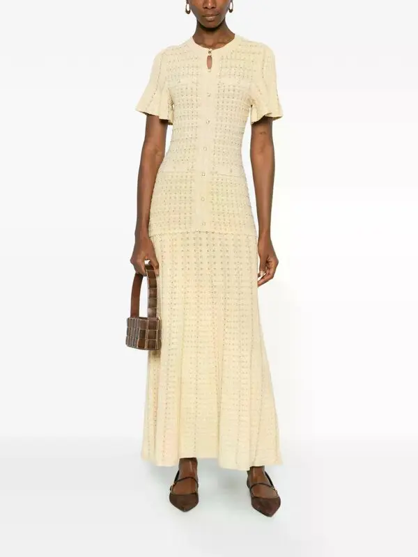 Sandro Textured Knit Maxi Dress With Rhinestone Embellishments