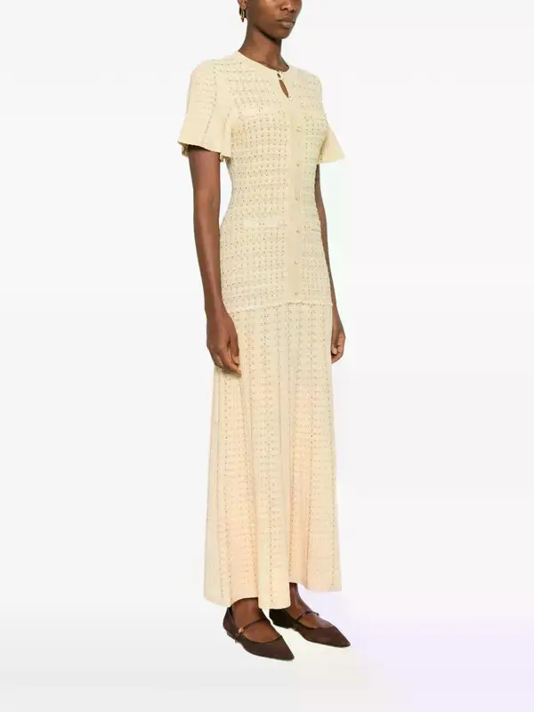 Sandro Textured Knit Maxi Dress With Rhinestone Embellishments