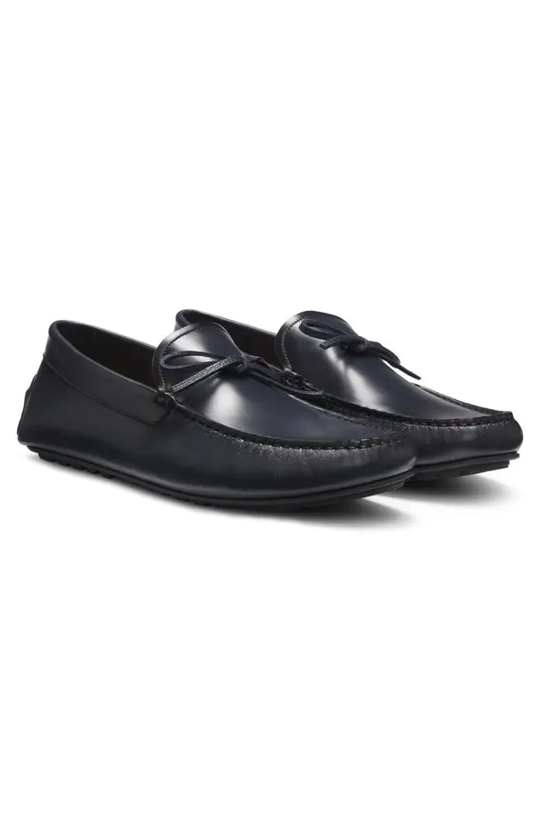 BOSS Leather Driver Moccasins With Bow - Dark Blue