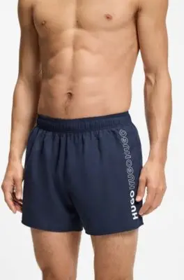 Hugo Swim Shorts With Printed Logos - Dark Blue
