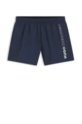 Hugo Swim Shorts With Printed Logos - Dark Blue