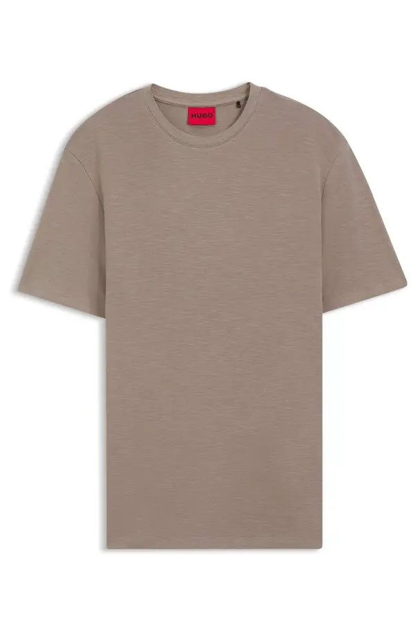 Hugo Slub-interlock T-shirt In A Slim Fit - Light Brown